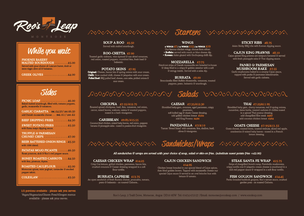 Menus – Roo's Leap